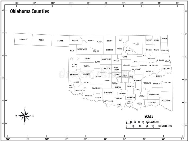 Oklahoma State Outline Administrative and Political Vector Map in Black ...