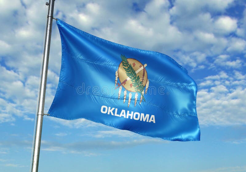 Oklahoma State of United States Flag Waving with Sky on Background ... Oklahoma State of United States Flag Waving with Sky on Background ...