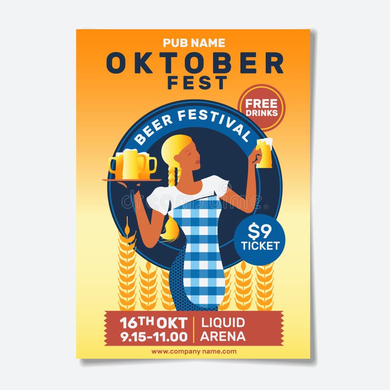 Poster Template of Oktoberfest Beer Party. Dutch Lady Waitress on ...