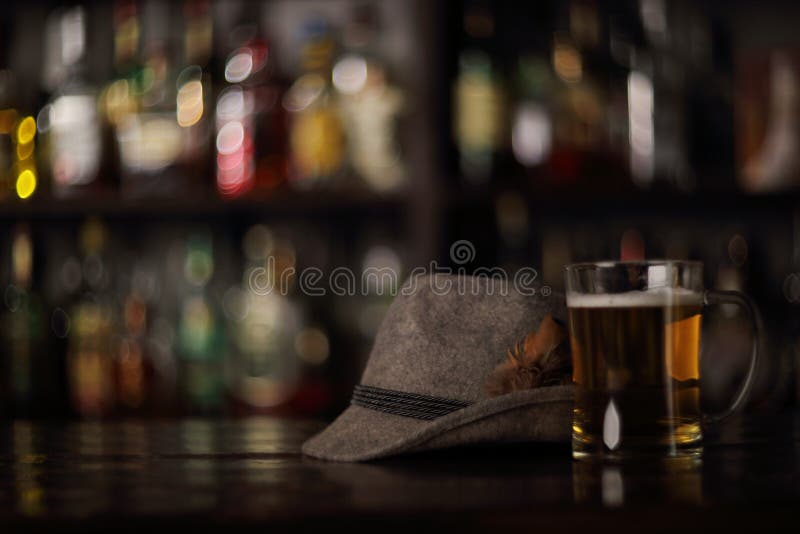 Oktoberfest beer in bar stock image. Image of dark, beer - 96710173