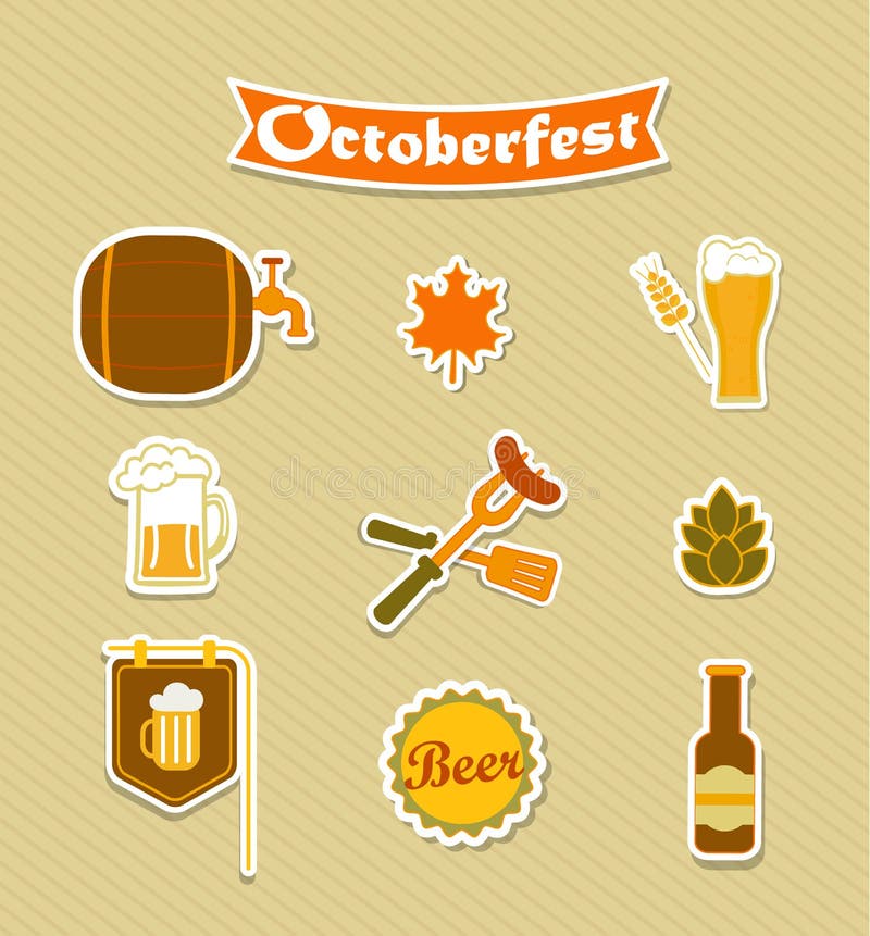 Oktoberfest Beer Brewery Icons Set. Stock Vector - Illustration of ...