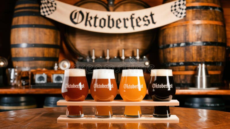 Oktoberfest Beer Flight Selection in Rustic Brewery Setting with ...