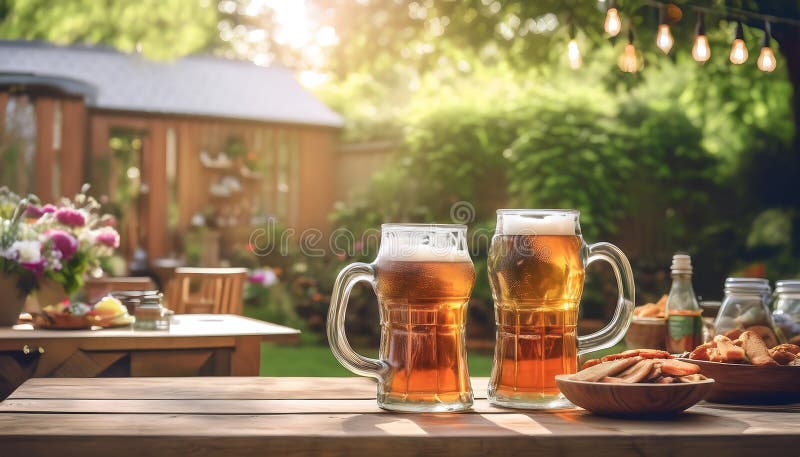 Oktoberfest Beer Garden Setting with Blurred Background - Cozy Scene ...