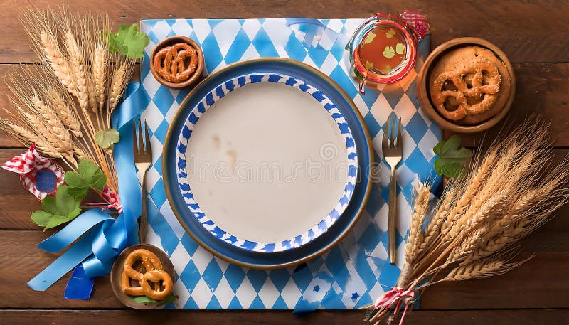 Oktoberfest Festive Table Setting with Copy Space - Top Down View of an ...
