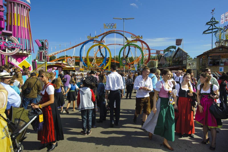 Oktoberfest rides at night editorial stock image. Image of vendors ...