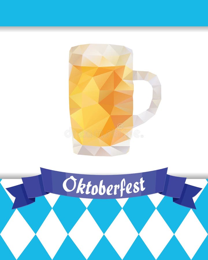 Oktoberfest Vector Illustration with Beer Mug, Blue Rhombus Patt Stock ...