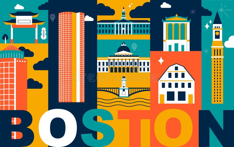 Boston Typography Emblem stock vector. Illustration of design - 383343270