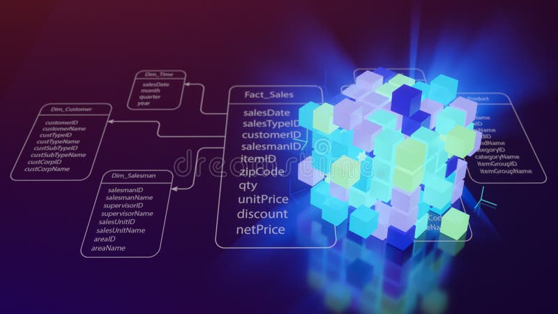 Relational Database Tables with Server Room and Datacenter Background ...