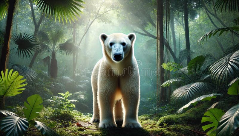 Olar Bear Standing in Tropical Rainforest with Dense Foliage Stock ...