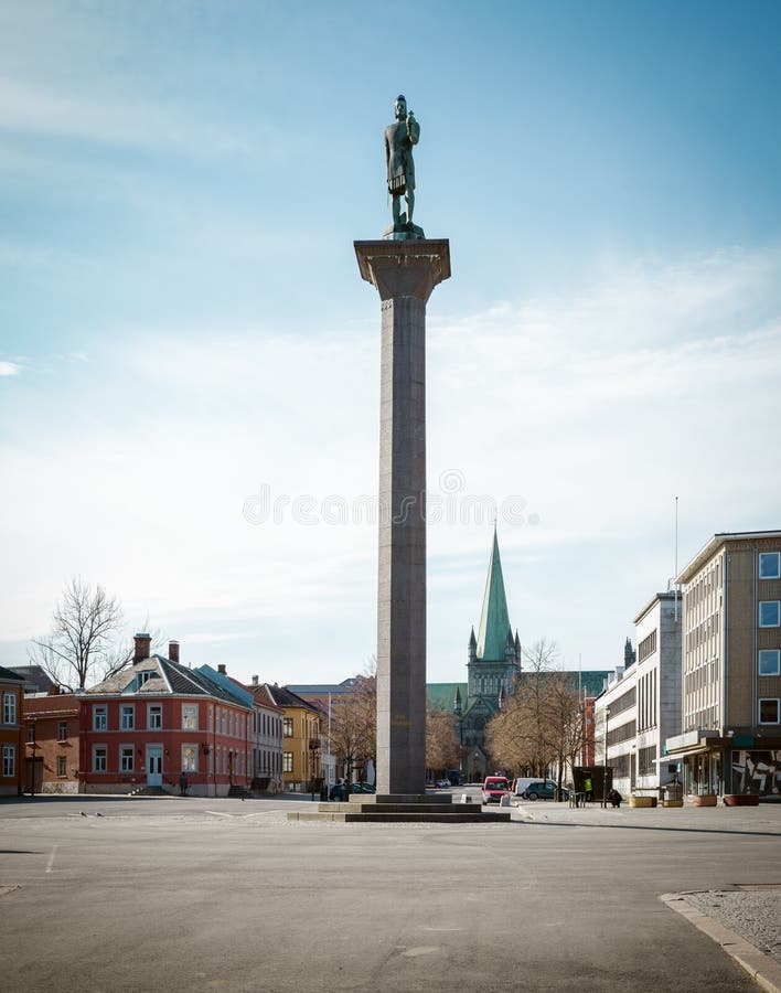 Olav Tryggvason Statue in the Center of Trondheim Stock Photo - Image ...