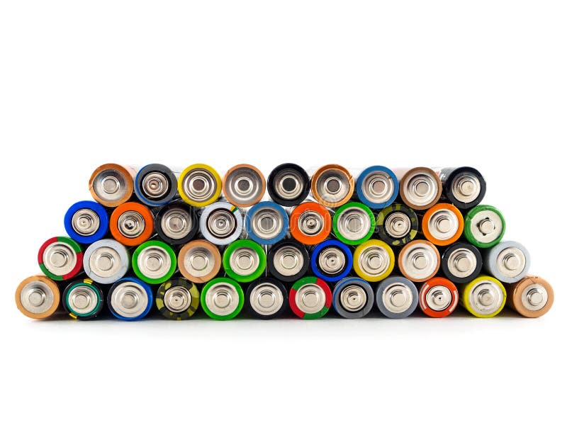 Old AA Batteries of Different Colors are Stacked in a Pyramid ...