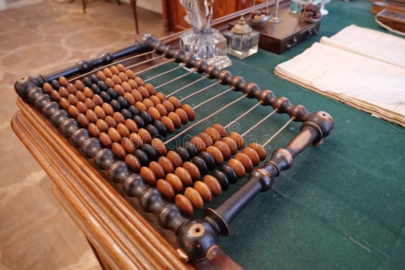 Old Abacus, Counting Frame Lies on Table in Office Stock Photo - Image ...