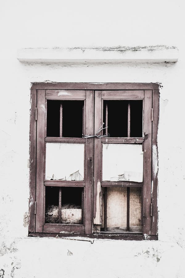 Old Abandon Wood Windows In Antique Windows And Frame White Concrete ...