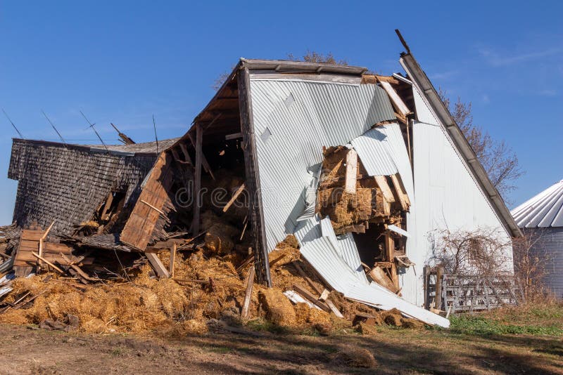 Old Abandoned Barn Building Being Demolished Stock Photo - Image of ...