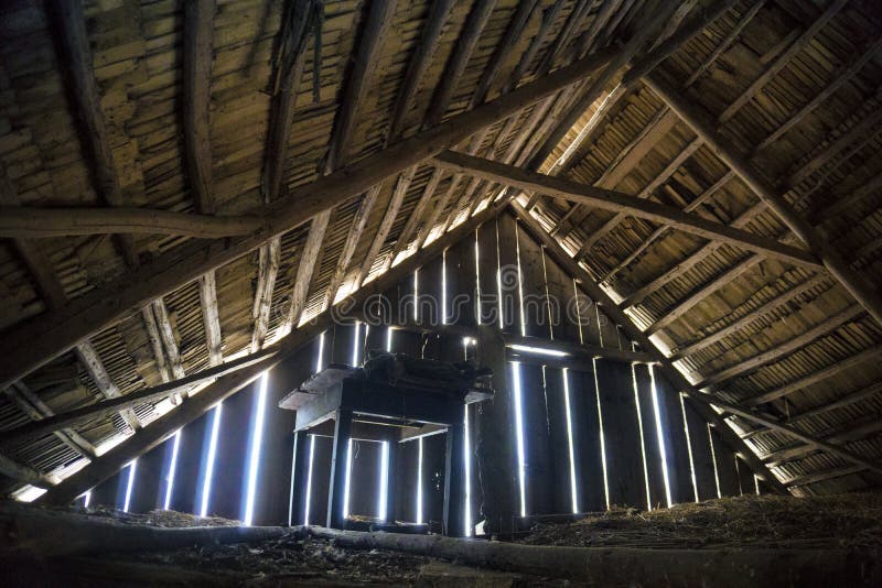 Old Abandoned Barn Loft with Old Table Stock Photo - Image of dark ...