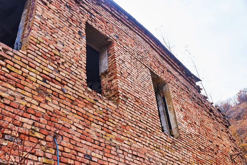 Old Abandoned Brick House with Windows without Frames Stock Image ...
