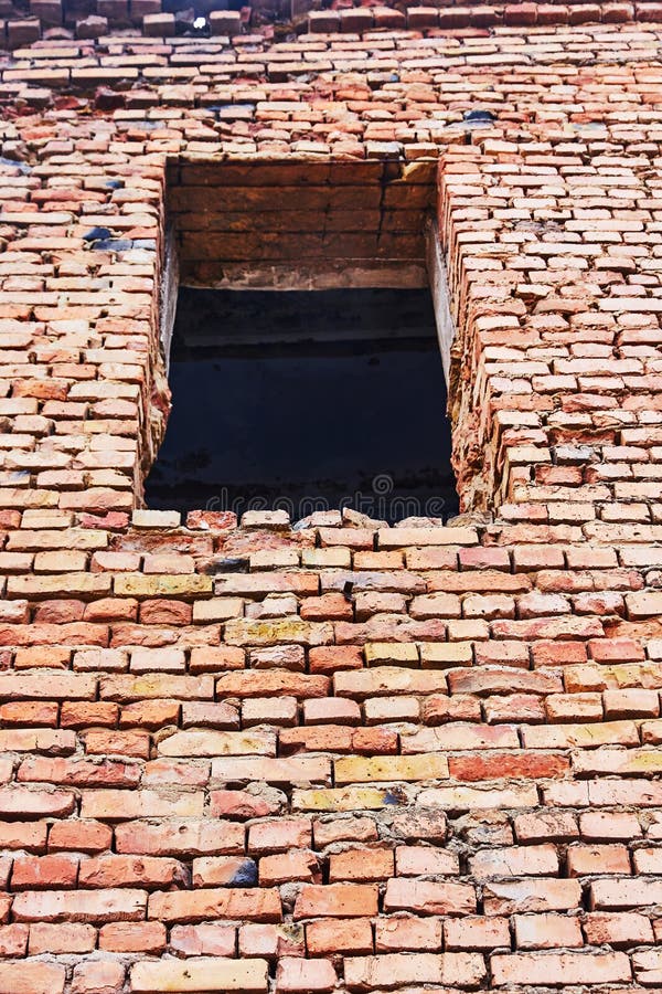 Old Abandoned Brick House with Windows without Frames Stock Image ...