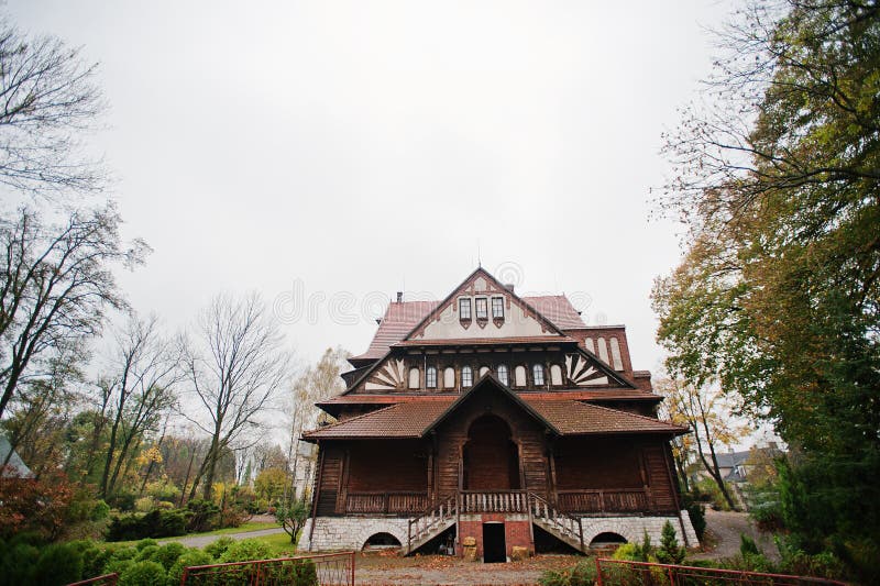 Old Abandoned Brick Mystic Mansion. Gothic Building at Autumn Stock ...