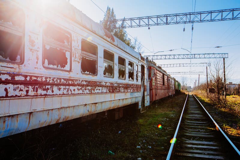 Old Abandoned Broken High Speed Train on Railway Stock Image - Image of ...