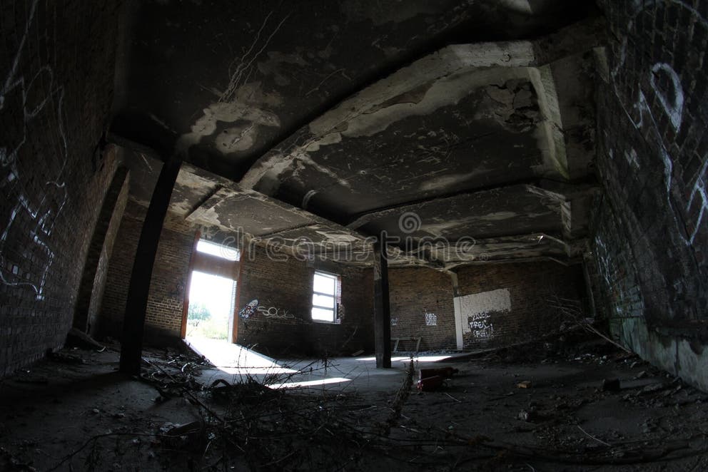 Old Abandoned and Broken Room, Warehouse Hall Stock Image - Image of ...
