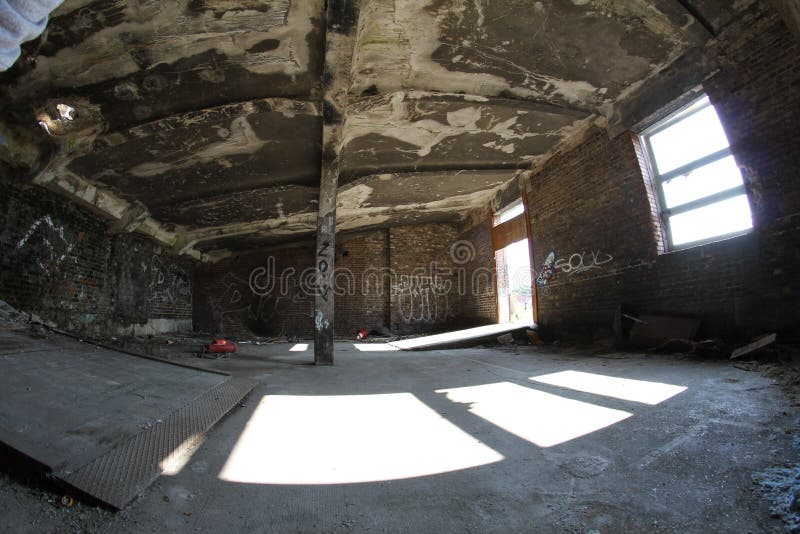 Old Abandoned and Broken Room, Warehouse Hall Stock Image - Image of ...