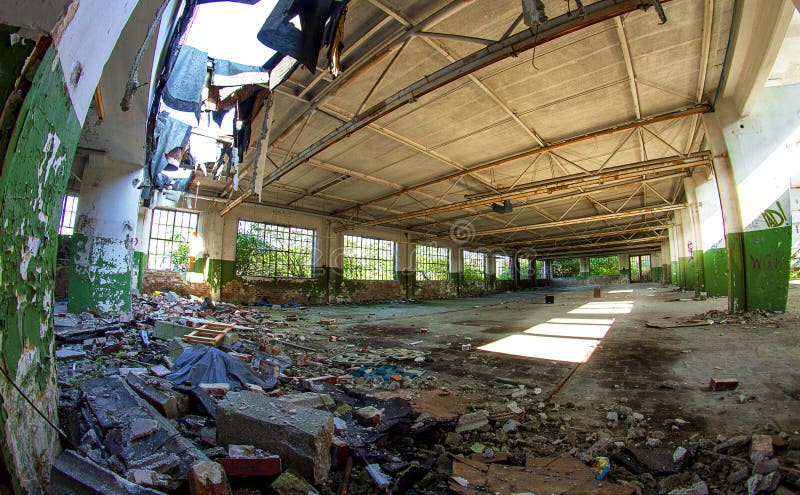 Old Abandoned and Broken Room, Warehouse Hall Stock Image - Image of ...