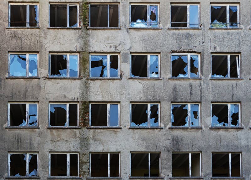 Old Abandoned Building with Broken Windows Stock Image - Image of ...