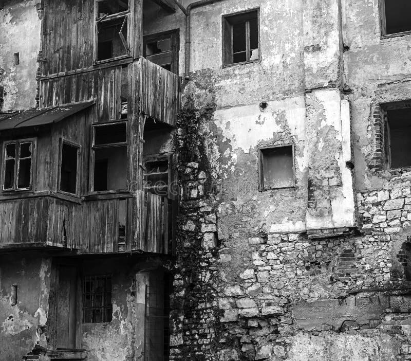 Old building falling apart stock image. Image of grayscale - 1826091