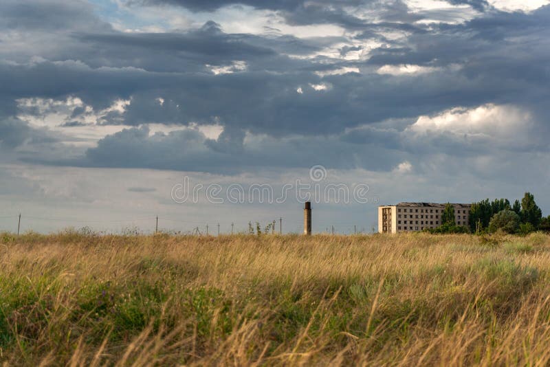 Old Abandoned Building in the Fields on a Vloudy Day, Rural Landscape ...