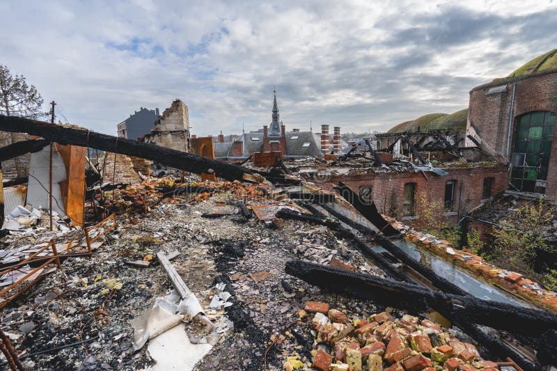 Old Abandoned Building, and the Roof Destroyed by Fire Stock Image ...