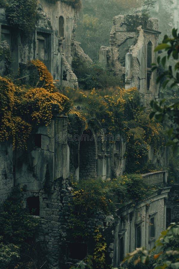 Old Abandoned Building Surrounded by Dense Forest Stock Photo - Image ...