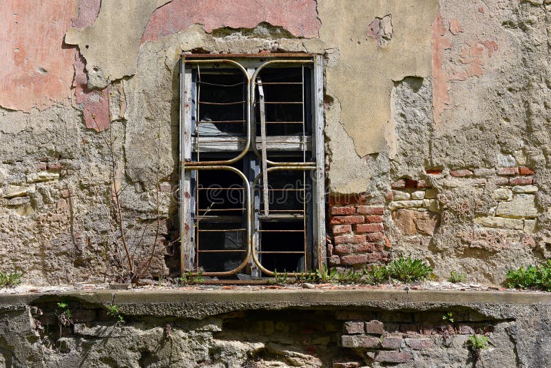 Old Abandoned Building Wall with Locked Windows Stock Image - Image of ...