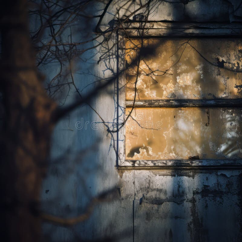 An Abandoned Building with a Door and Tree Roots Stock Illustration ...