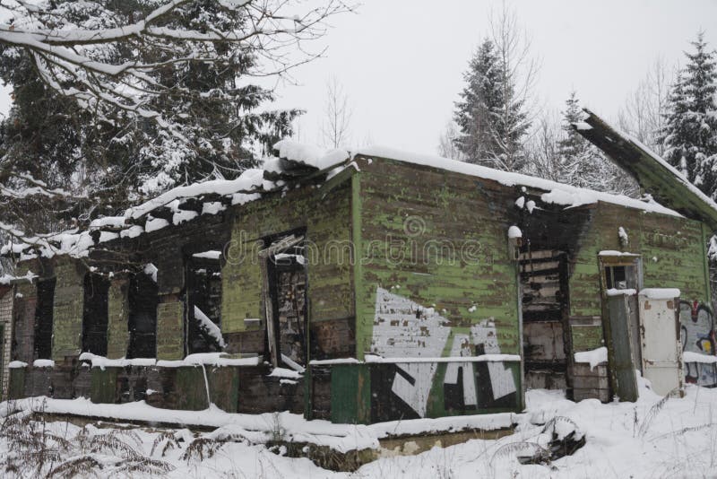An Old Abandoned Building in Winter Stock Photo - Image of architecture ...