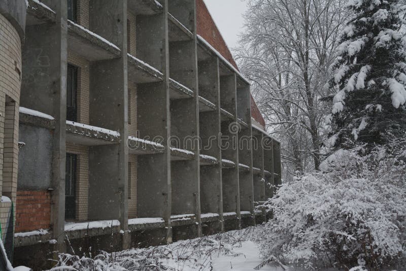 An Old Abandoned Building in Winter Stock Photo - Image of tree ...