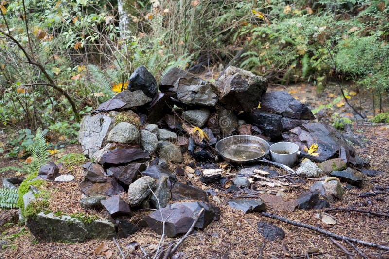Abandoned Old Campfire Site on Shore of a Large Lake Stock Photo ...
