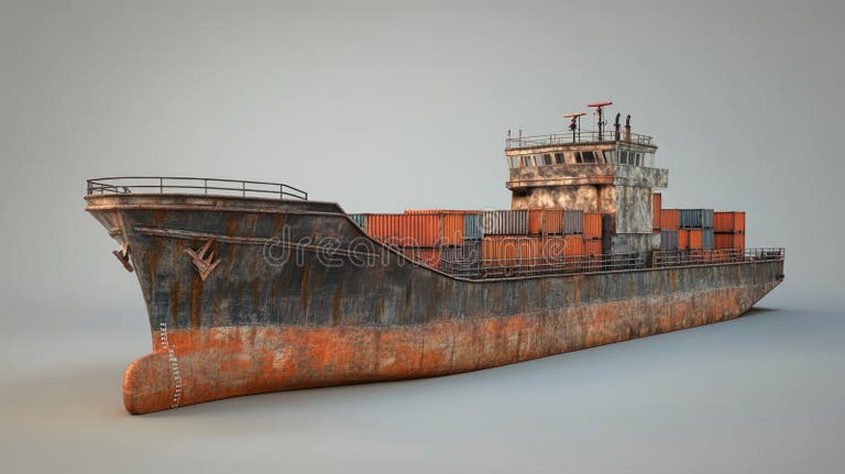 Old Abandoned Cargo Ship with Containers Stacked on Top Stock Image ...
