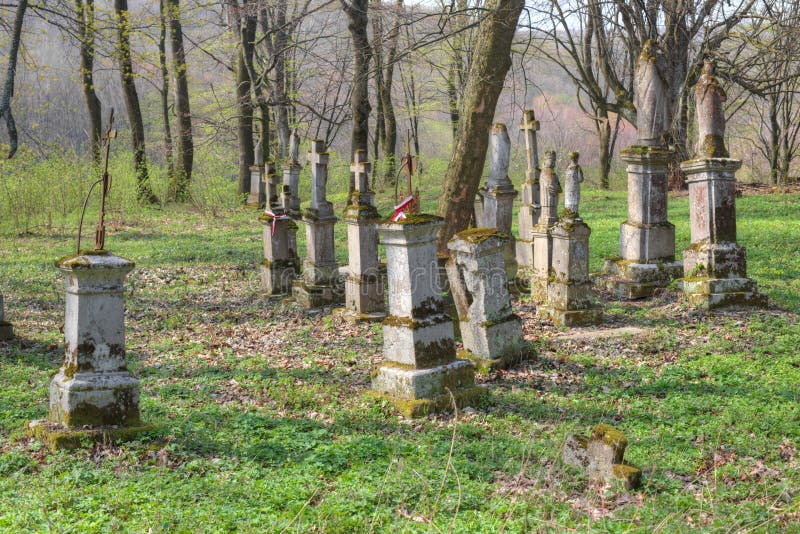 Old Abandoned Cemetery in Forest Stock Image - Image of stone, death ...