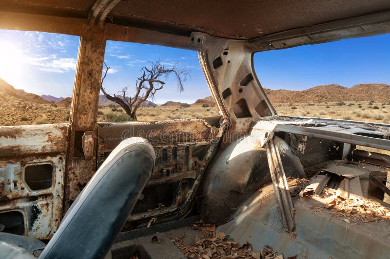 An Old Abandoned and Damaged Car Interior Stock Photo - Image of ...