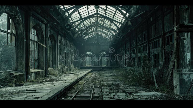 Old Abandoned Dark Train Station Stock Photo - Image of structure ...