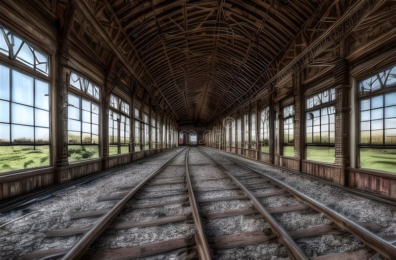 Old Abandoned Empty Railroad Train Depot Building. Stock Image - Image ...