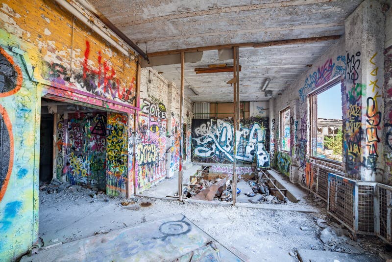 Abandoned Factory Hall and Burnt Ceiling Stock Photo - Image of inside ...