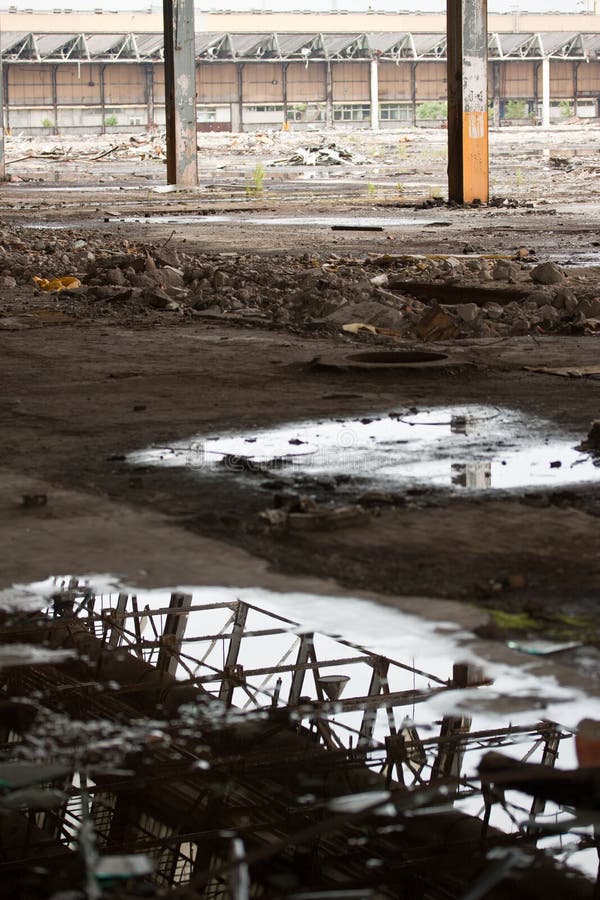 Old Abandoned Factory - Reflected in a Puddle Stock Image - Image of ...