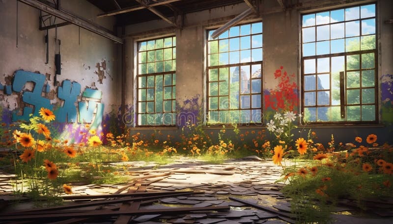 An Old, Abandoned Factory with Rusty Walls and Broken Windows Generated ...