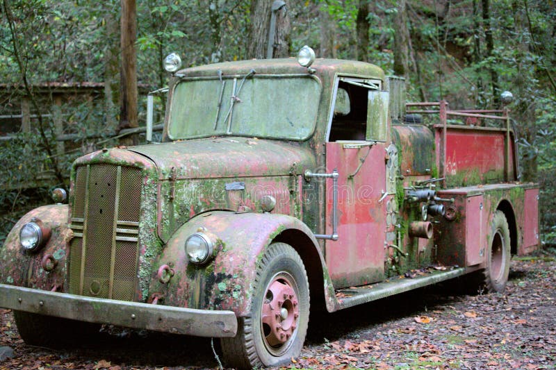 Old Abandoned Fire Engine in the Mountains Stock Photo - Image of ...