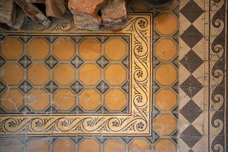 Old Abandoned Floor with Decorative Tiles of the 19th Century Stock ...