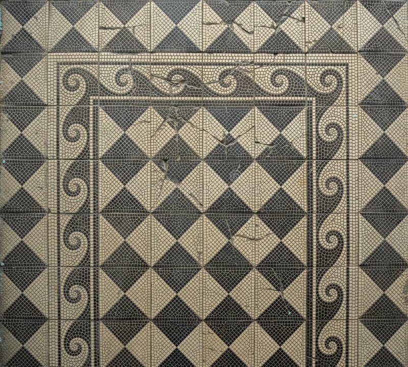 Old Abandoned Floor with Decorative Tiles of the 19th Century with Wave ...