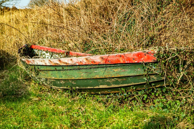 Old Abandoned and Forgotten Wooden Rowing Boat Standing in the Forest ...