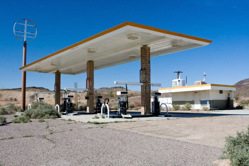 Old Abandoned Gas Station in Desert Stock Image - Image of historic ...