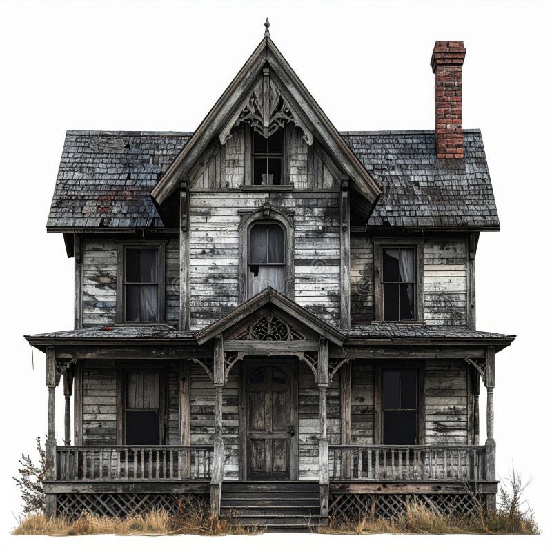 Old Abandoned Gray Wooden House with Broken Windows Stock Illustration ...